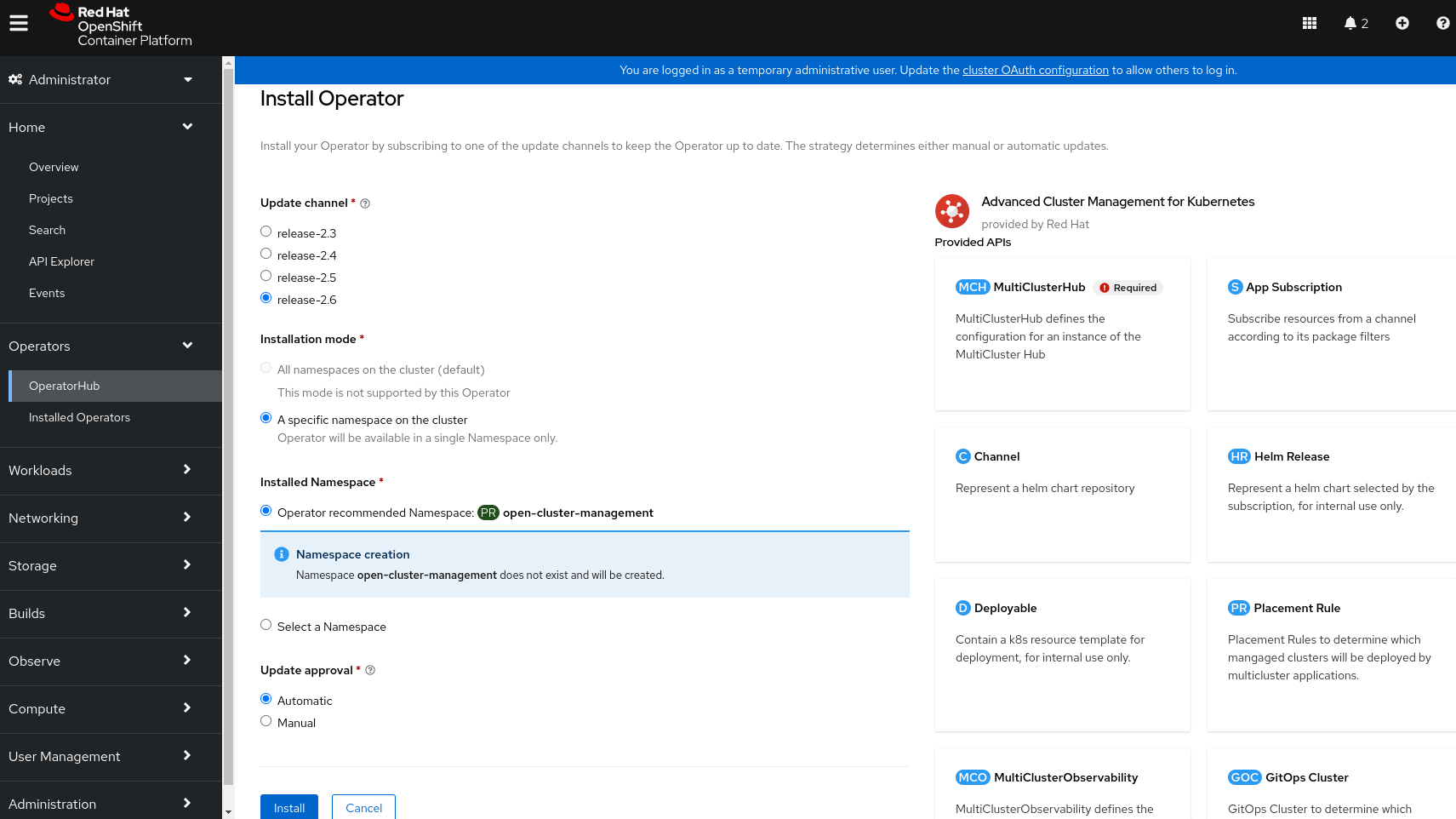 Install The Rhacm Operator Import An Existing Cluster Deploy A New Cluster Techbeatly